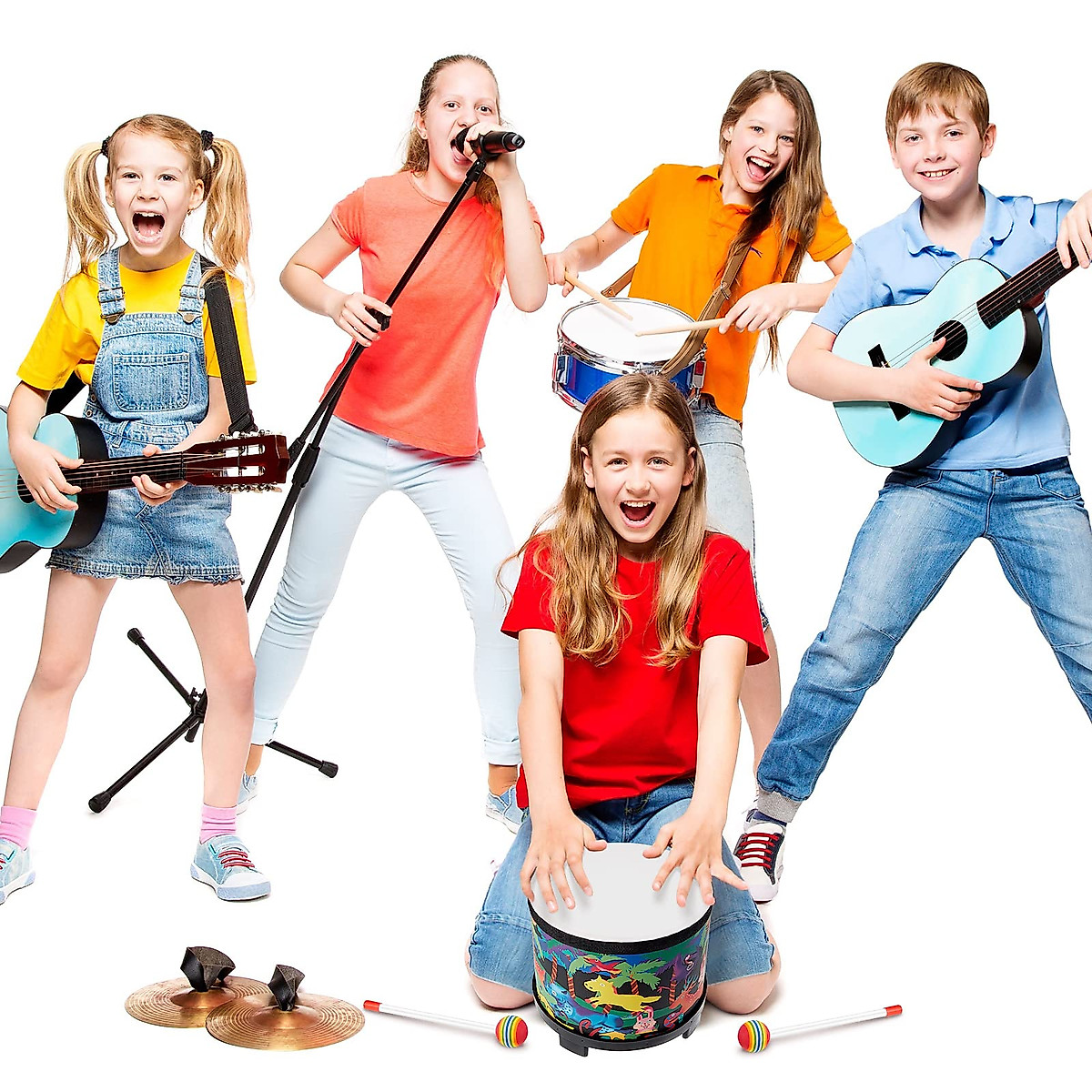 Floor Tom Drum 8 Inch Music Drum with 2 Drum Sticks, Musical Kids Drum Set Wooden Kids' Drum and Percussion Instruments for Children Boy Girl Baby Toddler Birthday