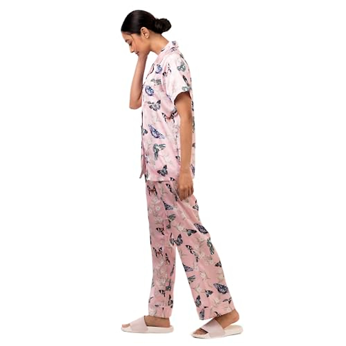 Anuschka Women’s Printed Pajama Set - Sleepwear Collection Made with 100% Recycled Poly Silk - Butterfly Melody, XL