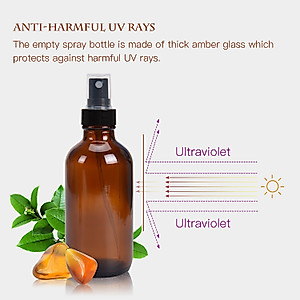 ULG Fine Mist Sprayers 4 oz Amber Boston Bound Glass Bottles 8 Pieces Empty Spray Atomizer Aromatherapy Cosmetic Sprays Including Waterproof DIY Labels