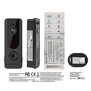 SJCODE Smart Video Doorbell with Chime Ringer, Security Camera Wireless Indoor/Outdoor and Battery Powered, 2-Way Audio, Night Vision, Human Detection, Wide-Angle Lens Surveillance