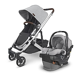 Cruz V2 Stroller - Stella (Grey Brushed mélange/Silver/Chestnut Leather) + MESA V2 Infant Car Seat - Stella (Grey Melange)