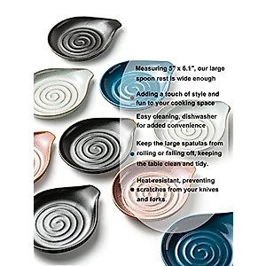 Ceramic Spoon Rest for Stove Top, Large Spoon Holder for Kitchen Counter Decor, 5" Cooking Spoon Rest Heat-Resistant, Gray