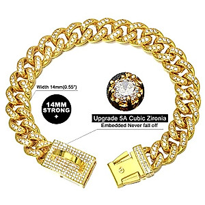 Dog Chain Collar with Quick Release Buckle Handmade Sparkling Iced Out Diamond-Embedded Design for Fashion-Forward Pets Ideal for Outdoor Walking(22")