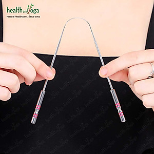 HealthAndYoga™ SteloSwipe His and Hers Premium Tongue Cleaners for Partner and You (2 pcs) - Quality Steel Tongue Scrapers with Color Identifying Hygienic Steel Grips