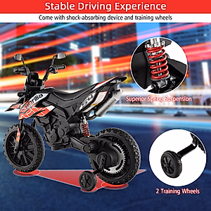 INFANS Kids Motorcycle 12V, Licensed Aprilia RX125 Electric Ride on Motorbike for Toddlers with Training Wheels, Spring Suspension, Headlight, Music, Children Ages 3-8 (Red)