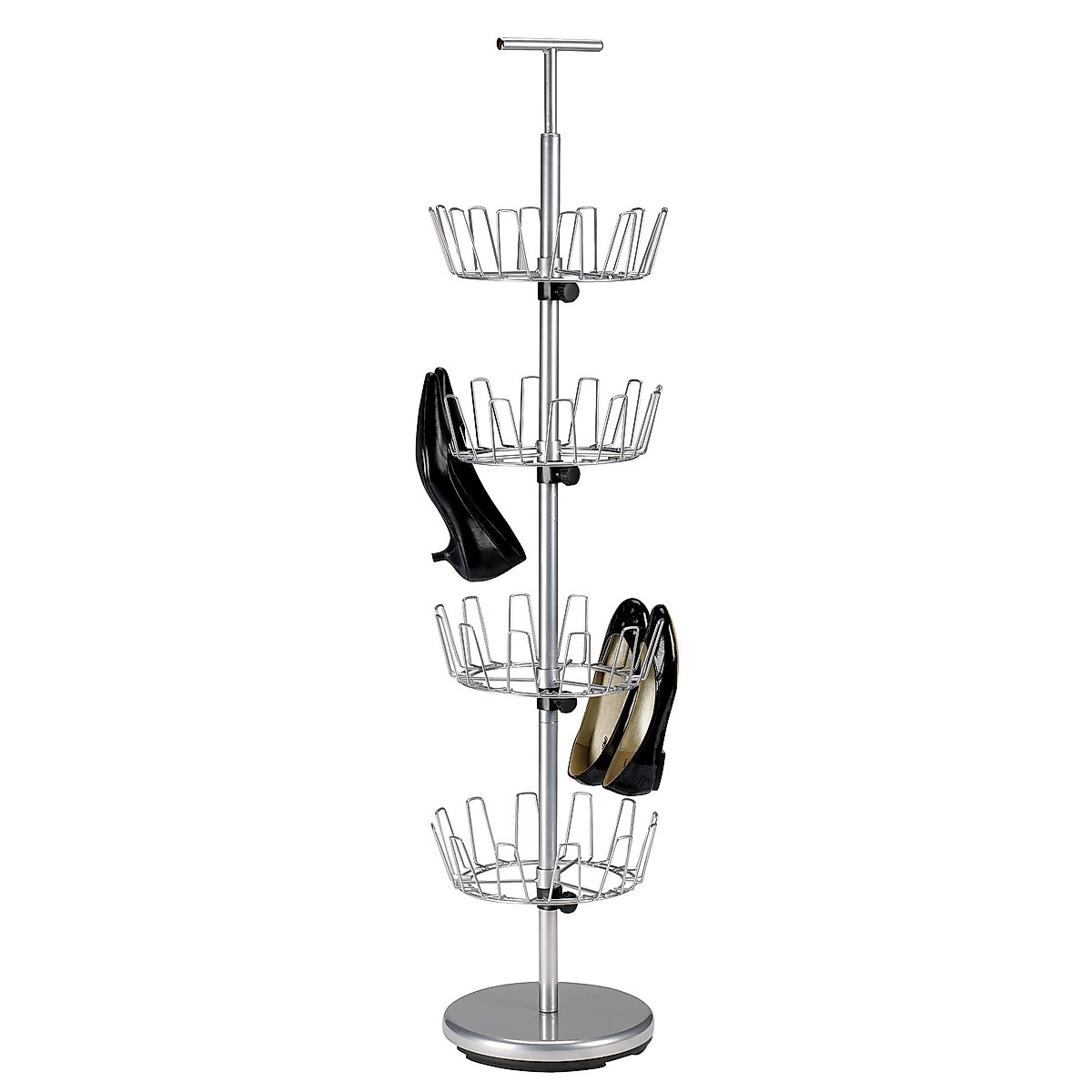 Household Essentials Revolving Four-Tier Shoe Tree, Silver Finish