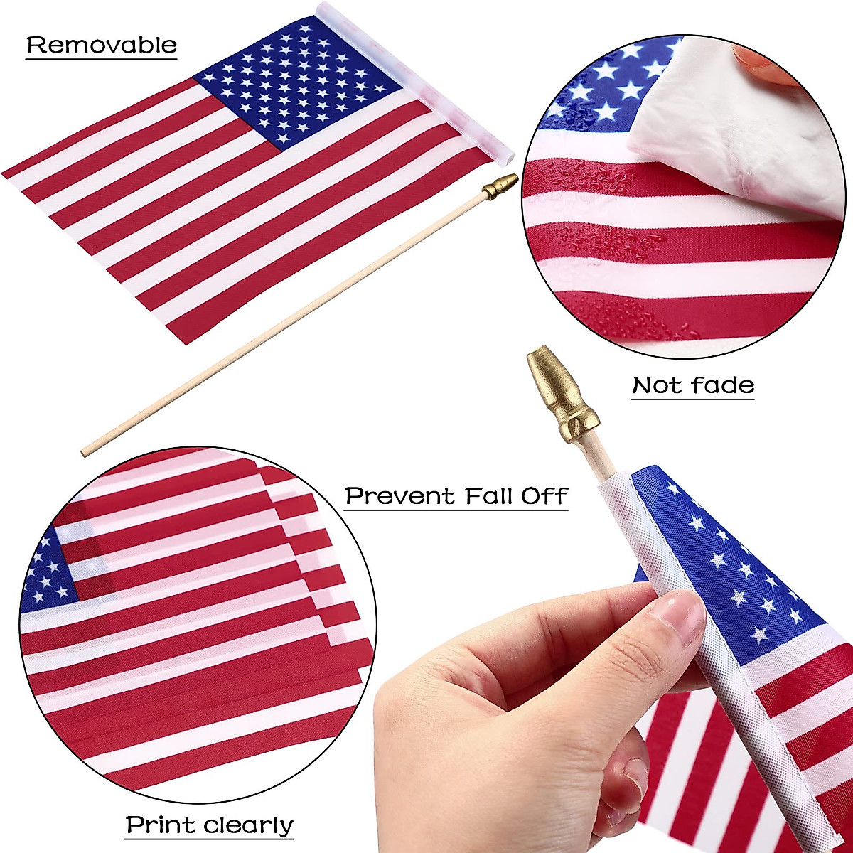 150 Pack Small American Flags on Stick 4 x 6 Inches Small US Flags Wooden Stick Patriotic Decorations Handheld Fourth of July Flag Mini American Flags for Lawn Memorial Day Independence Day Decoration