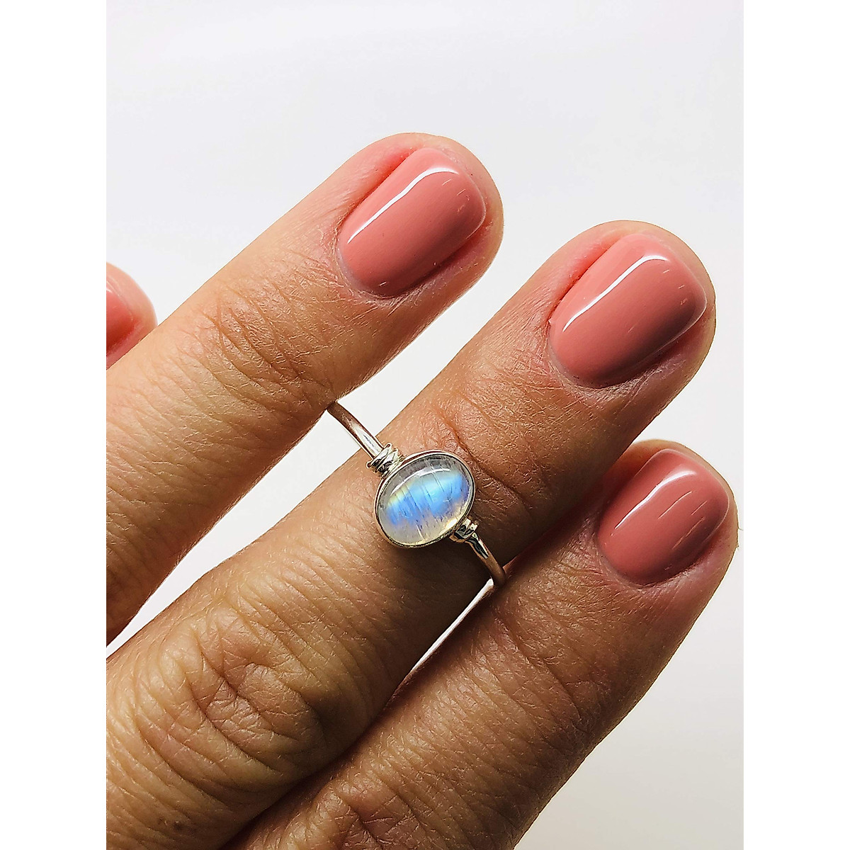 Koral Jewelry Oval Moonstone Delicate Ring 925 Sterling Silver Vintage Boho Chic (5)