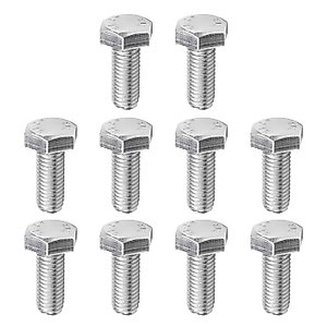 Bettomshin 10Pcs M10 x 25mm Hex Bolts, 304 Stainless Steel 1.5mm Thread Pitch Fully Threaded Metric Hex Head Screw Bolts, Hexagon Screw Bolt, Hex Tap Bolts, Silver (Overall Size 31.5x17x17mm)