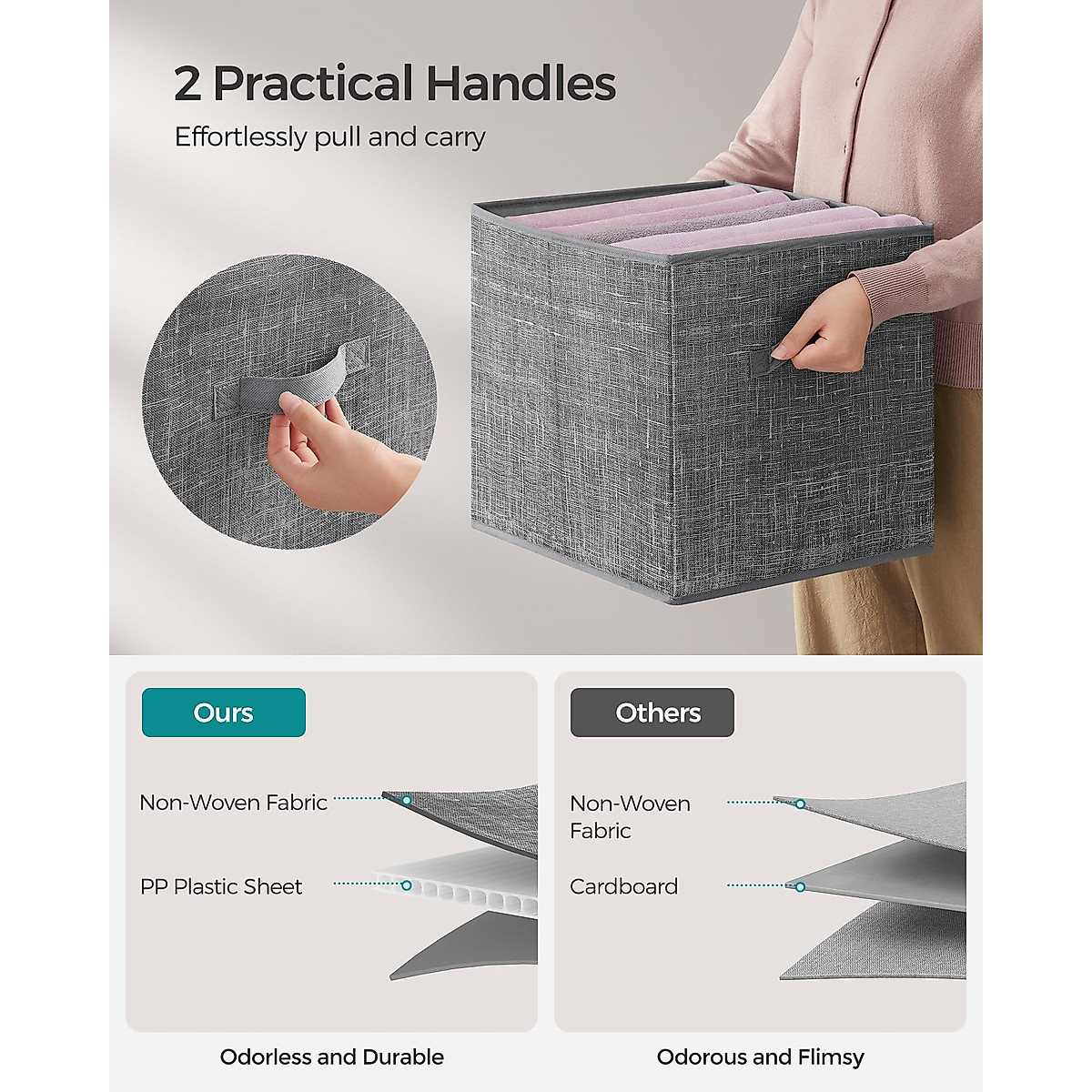 SONGMICS Storage Cubes, 13-Inch Non-Woven Fabric Bins with Double Handles, Set of 8, Closet Organizers for Shelves, Foldable, for Clothes, Cattail Gray UROB833G01