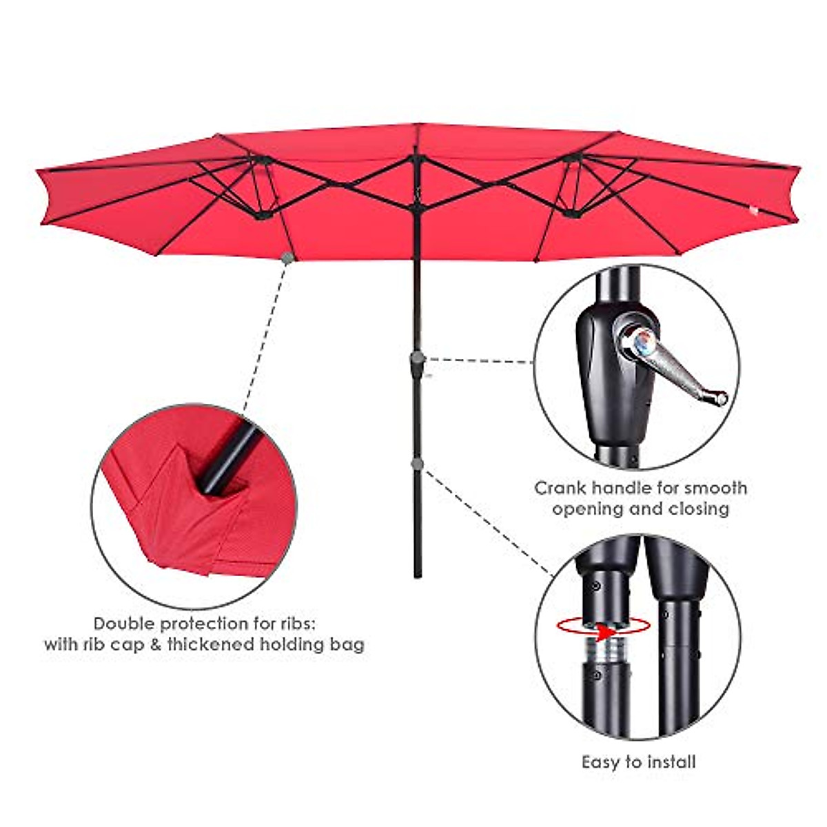 Yescom 14' Double-sided Twin Patio Umbrella Sun Shade UV30+ Water Fade Resistant Crank Outdoor Garden Market Red