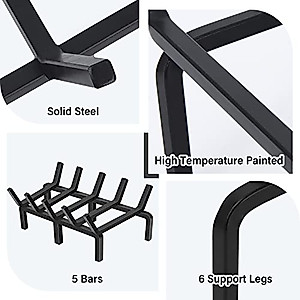 SNOGSWOG 17" Fireplace Grate, 1/2" Solid Steel Firewood Burning Rack, Heavy Duty Fire Grates, Matt Black Fireplace Rack, 5-Bars Fireplace Log Grate Holder