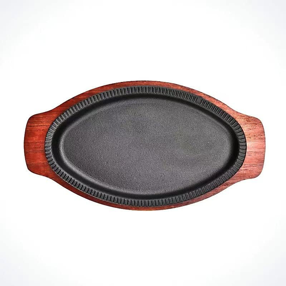 YYJINGYOU Cast Iron Steak Fajita Plate Set with wood Plate for Steak Pizza (9 x 6 inch)
