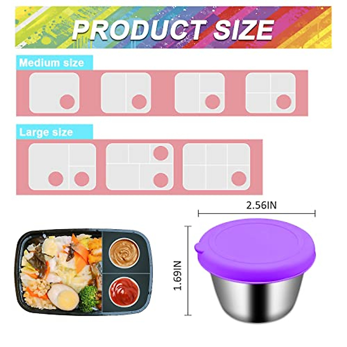 Frenflu Salad Dressing Container To Go, 6 X1.6oz Salad Container For Lunch, Stainless Steel Condiment Containers With Lids, Reusable Salad Dressing Container