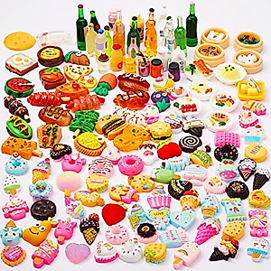 150 Pieces Miniature Food Dollhouse Miniature Food Drink Bottle Toy Assorted Pretend Foods Dollhouse Accessories Mixed Resin Kitchen Food Toy Hamburger Cake Ice Cream Pizza Bread for Adults Teenagers
