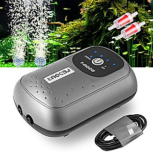 FEDOUR USB Battery Aquarium Air Pump, Portable Oxygen Pump, Intelligent Whisper Aerator for up to 100gallon Fish Tank, Outdoor Fishing, Aquatic Transport, Aquatic Market (2 Outlets)