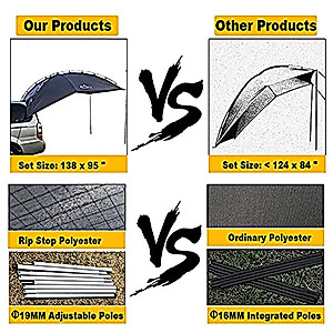 Versatility Camping Tent for Truck Bed,SUV RVing, Van,Trailer and Overlanding Portable Teardrop Awning Canopy Tear Resistant Tarp with 2 Sandbag