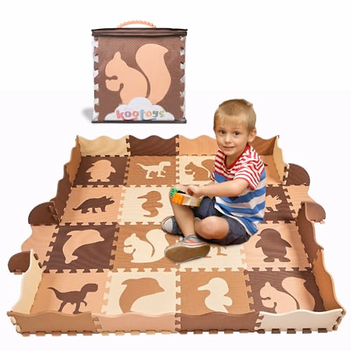 KOOTOYS Animal Pattern Foam Playmat for Babies, 36 PCS Baby Play Mat Interlocking Foam Tiles for Kids, Jigsaw Puzzle Foam Floor Mats with Fence, Activity Play Mats for Babies and Toddlers