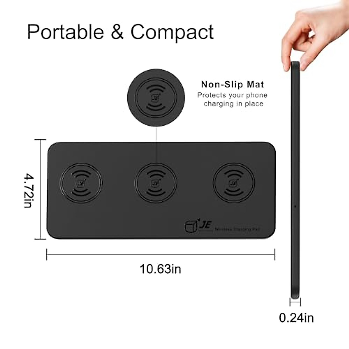 Triple Wireless Charger Pad - 15W Fast Charging Station for Apple iPhone 16/15/14/13/12 Pro/Max/Plus, AirPods, Qi-Certified 3-in-1 Charging Mat for Multiple Devices One-Step Wireless Charging Solution