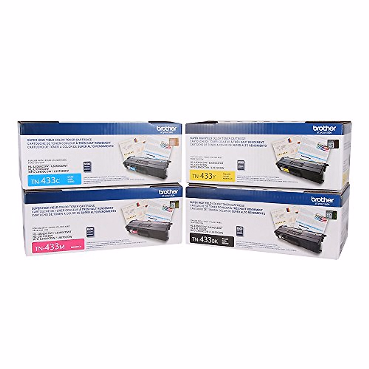 Brother Reseller TN433BK TN433C TN433M TN433Y High Yield Toner Cartridge 4-Pack - 4 Color
