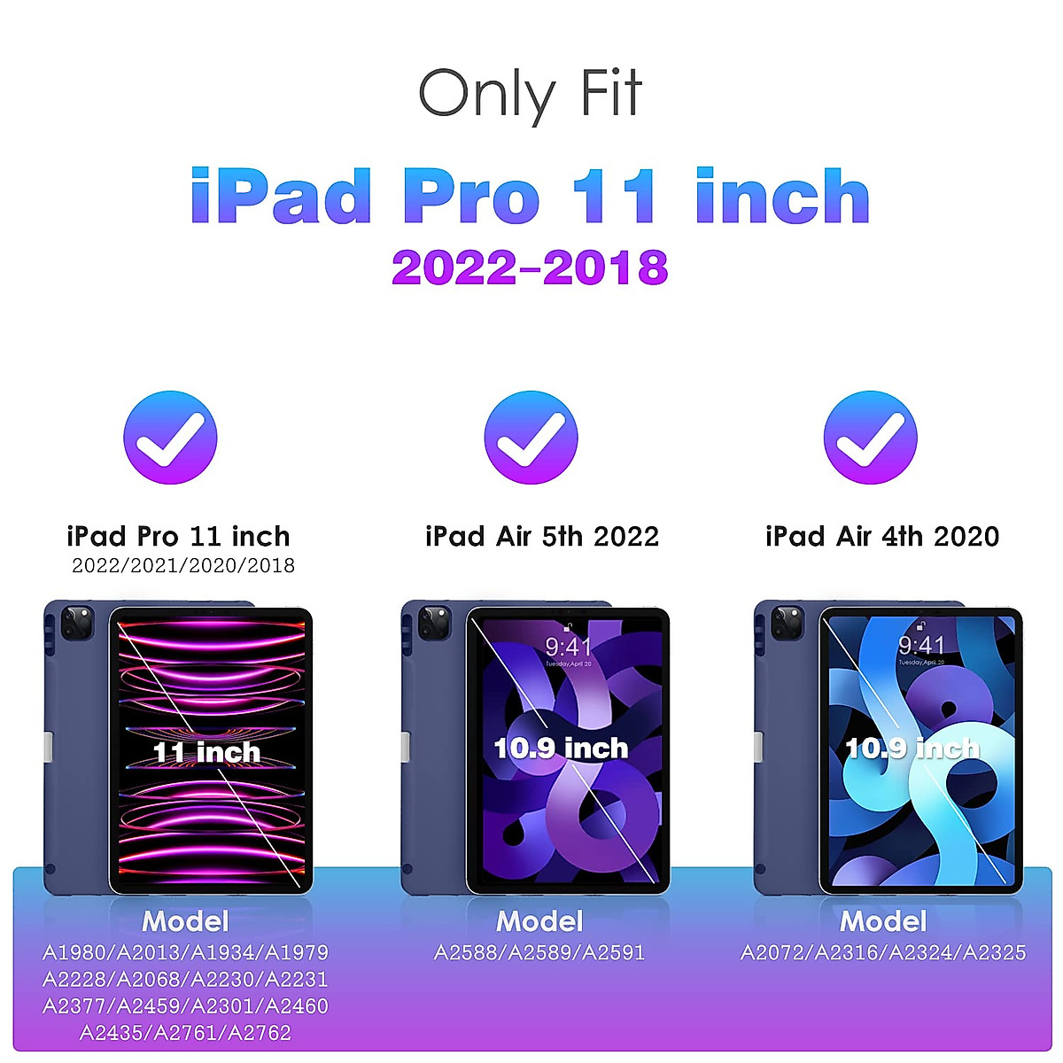 DTTO for iPad Pro 11 inch 4th/3rd/2nd/1st Generation 2022/2021/2020/2018 Case, Smart Slim Trifold Stand Soft TPU Back Cover with Built-in Pencil Holder, Also Fit iPad Air 5/4,Navy Blue