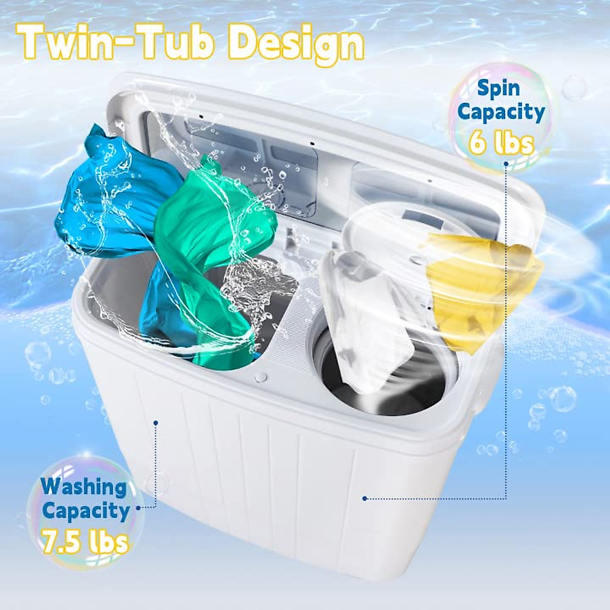 Greenvelly Portable Washing Machine Washer, 17.6 Lbs Small Mini Twin Tub Washer and Dryer Combo, Compact Laundry Clothes Washer, Automatic Wash and Spin Cycle for Apartment RV Dorm Camping (Blue Glass)