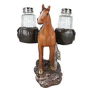 Set Of 1 Brown Stallion Horse With Saddlebags Salt Pepper Shakers Holder Figurine
