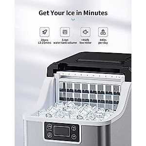ecozy Portable Ice Makers Countertop, 44lbs Per Day, 24 Cubes Ready in 13 Mins, 2 Ways to Add Water, Self-Cleaning Ice Maker with Ice Bags/Ice Scoop/Ice Basket for Home Office Bar Party, Silver