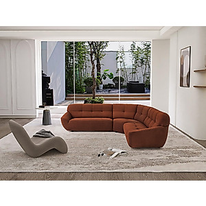 113'' Modular Sectional Sofa, Sherpa Lamb Fabric Original Design L Shaped Couch, 5 Seat Modern Corner Sofa with 3 Pillow for Living Room, Villa, Office (113''-Dark Orange)