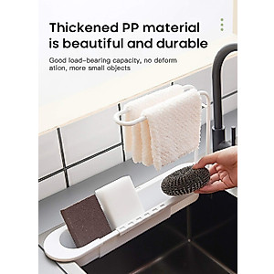 UUPOI Telescopic Sink Storage Rack, Expandable Dish Caddy Drying Rack, Drain Basket Tray Caddy Shelf Scrubber, Retractable Rack for Kitchen and Bathroom, Black