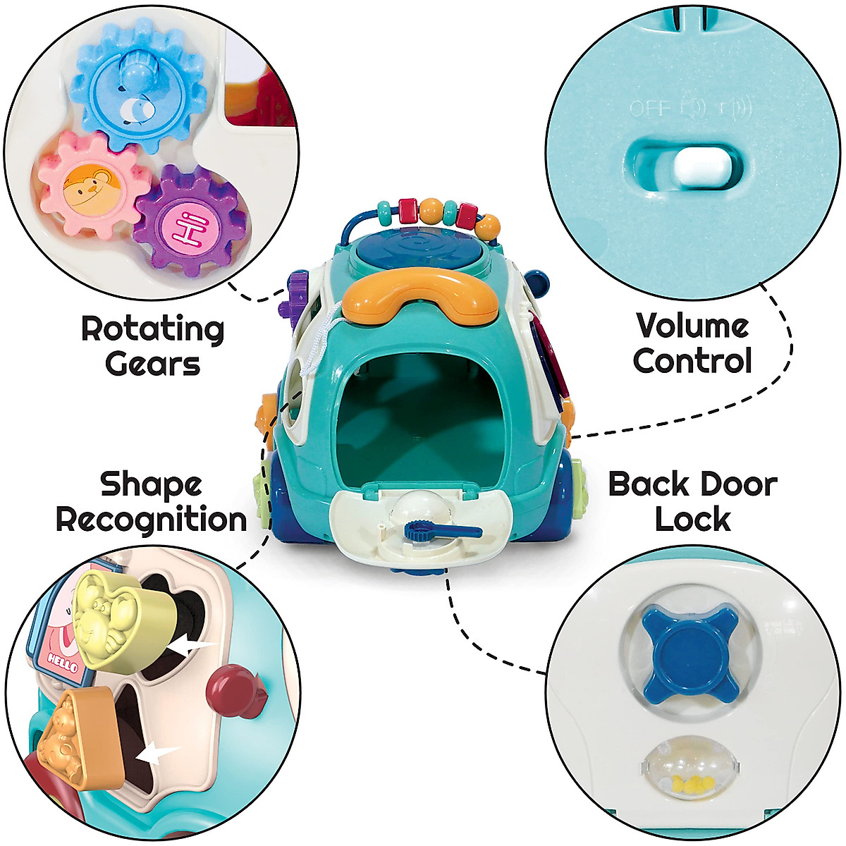 Musical Baby Bus Toys with Sound Effects, and Early Learning Activities for Toddlers 1-3, Fun and Interactive Play with Music, Sounds, Telephone, Drum, Shapes and Colors, Pink