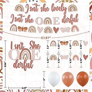 Boho Rainbow 1st Birthday Decorations,Boho First Party Decorations Isn't She Lovely and Isn't She Onederful Banner Cake Toppers and Balloons for Boho Theme Party First Birthday Girls