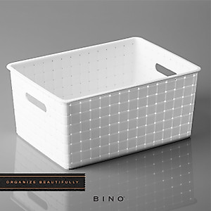 BINO | Plastic Storage Baskets Large - White | THE STABLE COLLECTION | Multi-Use Storage | Rectangular Cabinet Organizer | Baskets For Organizing with Handles | Home Office Organization and Storage