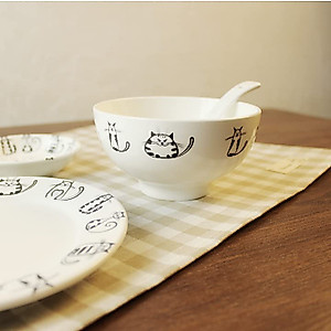 123Arts Ceramic Cat Bowl Soup Bowl Dessert Bowl Rice Bowl with Spoon Set