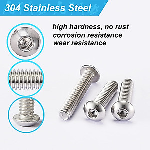 Joamang M8 x 12mm 16mm 18mm 20mm 25mm Button Head Socket Cap Screws Bolts, Stainless Steel 304, Metric Allen Hex Drive, Bright Finish, Fully Threaded, Assortment Kit 50PCS