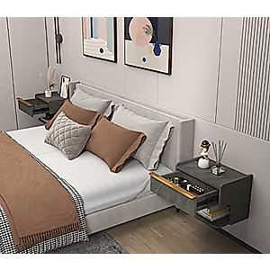 Bixiaomei Floating Bedside Table Nightstands, Wall Mounted Bedside Cabinet, Floating Wall Shelf Console with Mental, Modern Storage Cabinet Unit for Bedroom & Living Room (2 Pieces/Dark Grey/17.72IN)