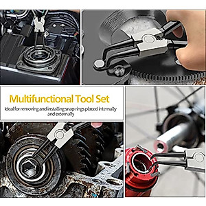 LFSEMINI Snap Ring Pliers Set, 4pcs 7" Internal/External Circlip Pliers Kit with Straight/Bent Jaw, Heavy Duty Precision Spring Loaded Pliers for Ring Remover Retaining and Remove Hoses, Gaskets