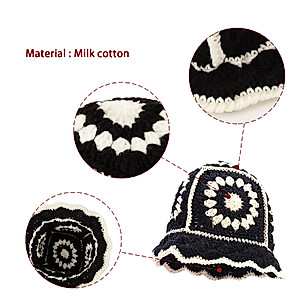 Women Crochet Bucket Hat Knitted Bucket Hat Handmade Cute Flower Pattern Beach Hat Outdoor Cute Striped Floral Fishing Hat Knit Bucket Hats Fisherman Hat for Women Multicolor
