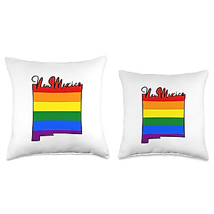 New Mexico Map USA State Rainbow Pride Flag Map USA State New Mexico Rainbow Flag Pride Month Throw Pillow, 16x16, Multicolor