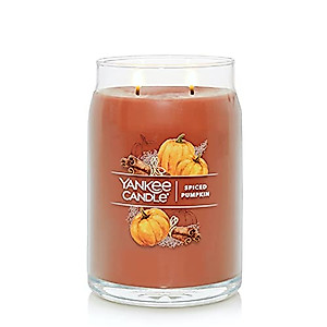 Yankee Candle Spiced Pumpkin Scented, Signature 20oz Large Jar 2-Wick Candle, Over 60 Hours of Burn Time