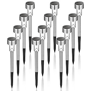 GIGALUMI Solar Lights Outdoor Waterproof Lights, Solar Lights for Outside, 12Pack Stainless Steel LED Solar Garden Lights Outdoor Solar Lights for Patio, Lawn, Yard and Landscape-(Cold White)