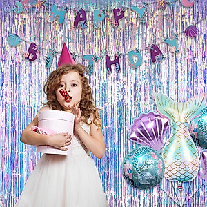 Iridescent Party Streamers Backdrop - GREATRIL Neon Transparent Holographic Tinsel Foil Fringe Curtain for Mermaid/Frozen/Sea/Euphoria/ERAS Party Theme Decorations 2 PCS