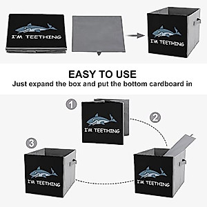Teething Shark Canvas Collapsible Storage Bins Cube Organizer Baskets with Handles for Home Office Car