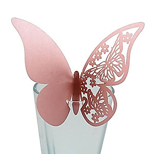 AKOAK Pearlized Paper Butterfly Table Number Place Card Name Card Wine Glass Cup Decoration Wall Decals Sticker for Wedding Party Favor Decor,50 Counts (Pink)