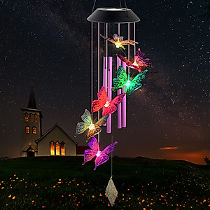 Solar Butterfly Bell Wind Chime Outdoor, 2023 Mother's granden Gifts，Solar Light for All mom/Women/Grandma/Daughter/Aunt/Friend/Wife/Sister,Gardening Decoration Gift, for Yard,Patio