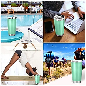 Qilmy Blue-green Tumbler with Lid and Straw, 20 oz Double Walled Insulated Stainless Steel Tumbler Travel Coffee Cup for Hot & Cold Drinks