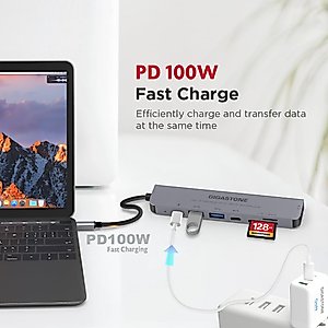 【USB C Hub】 Gigastone Multiport Adapter 7-in-1 USB C Docking Station with 4K HDMI, 100W Power Delivery, USB-C& 2 USB 3.0, SD & MicroSD Reader, for MacBook Air/Pro, Chromebook, Zenbook, Surface