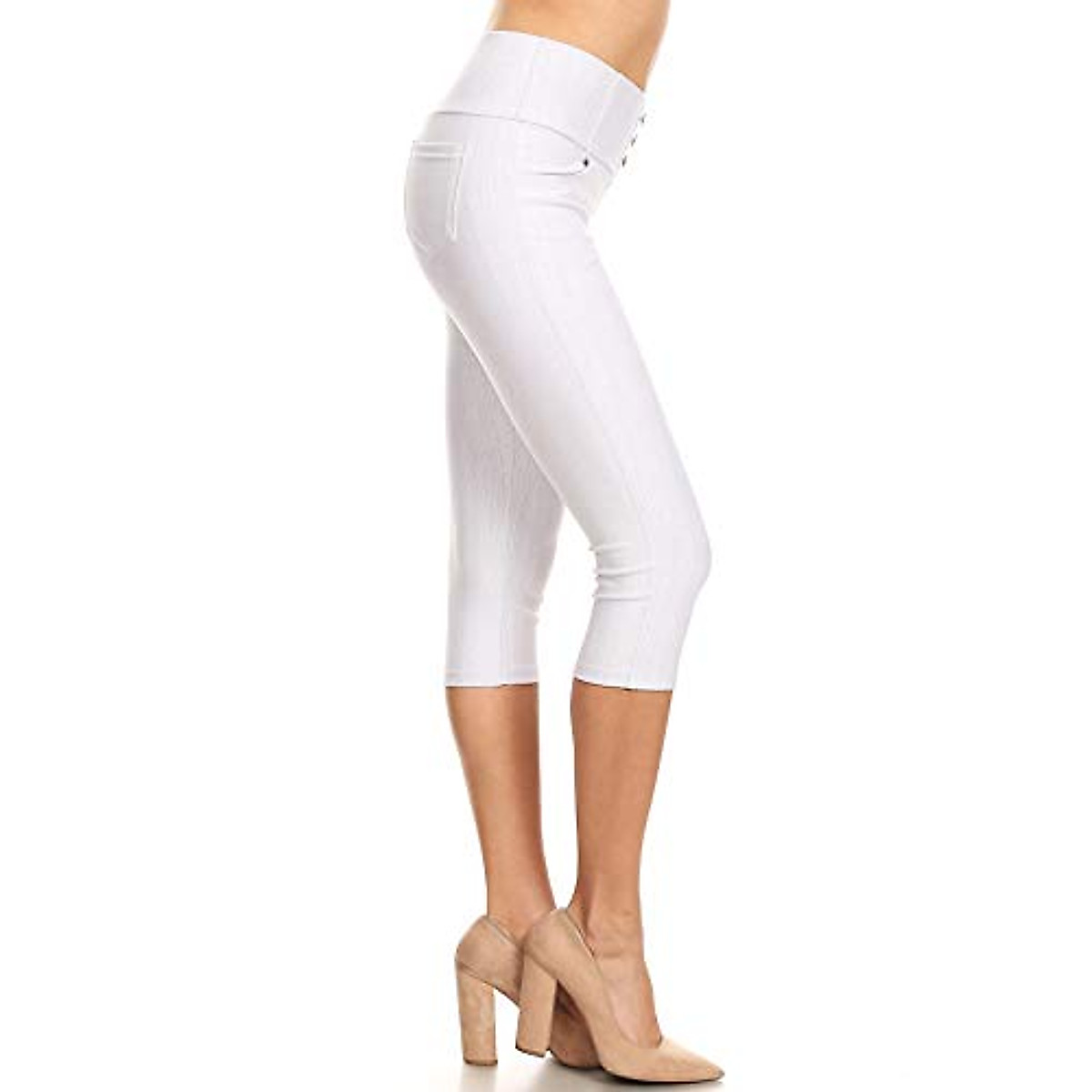 Women's High Waist Stretch Skinny Denim Capri Jeggings with Pockets(Medium, Capri-Grayish White)
