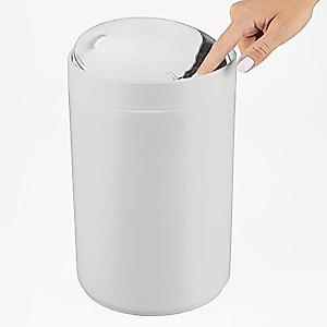 mDesign Modern Slim Profile Compact Freestanding Plastic Toilet Bowl Brush and Round Wastebasket Garbage Can Combo for Bathroom Storage - Sturdy, Deep Cleaning - Set of 2 - Light Gray/Chrome