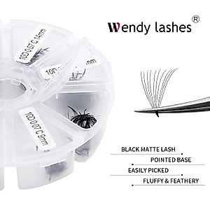 Premade Fans Eyelash Extension 500 Fans Handmade Loose Volume Lashes Mutiple Options 10D Pre-made Fans 0.07mm Thickness C/D Curl 9-16mm/13-20mm Volume Eyelash Extensions by WENDYLASHES
